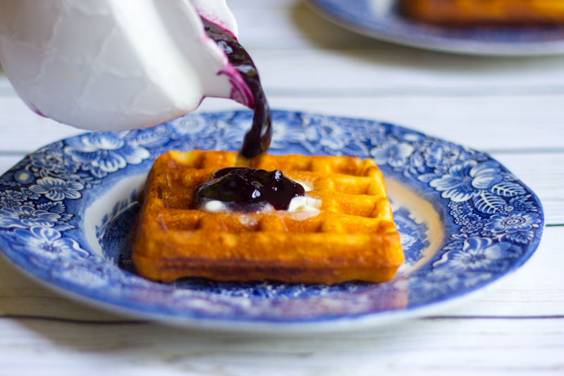 Crispy Waffles with Blueberry Sauce – Kevin Lee Jacobs